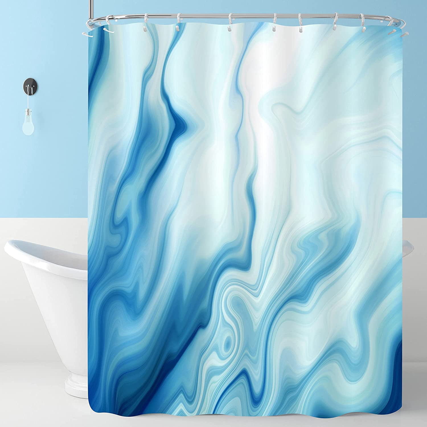Blue Marble Shower Curtain Set, Royal Blue Ombre Fabric Shower Curtain ...