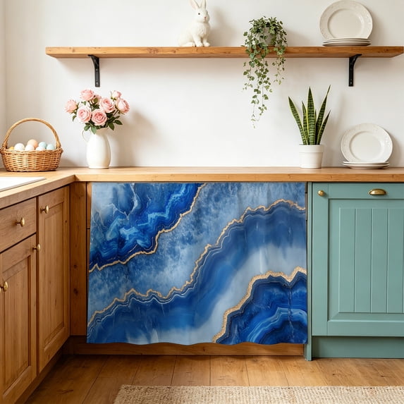 Blue Marble Sink Skirt 11"Wx13"L,Dustproof Under Sink Curtain with Self ...