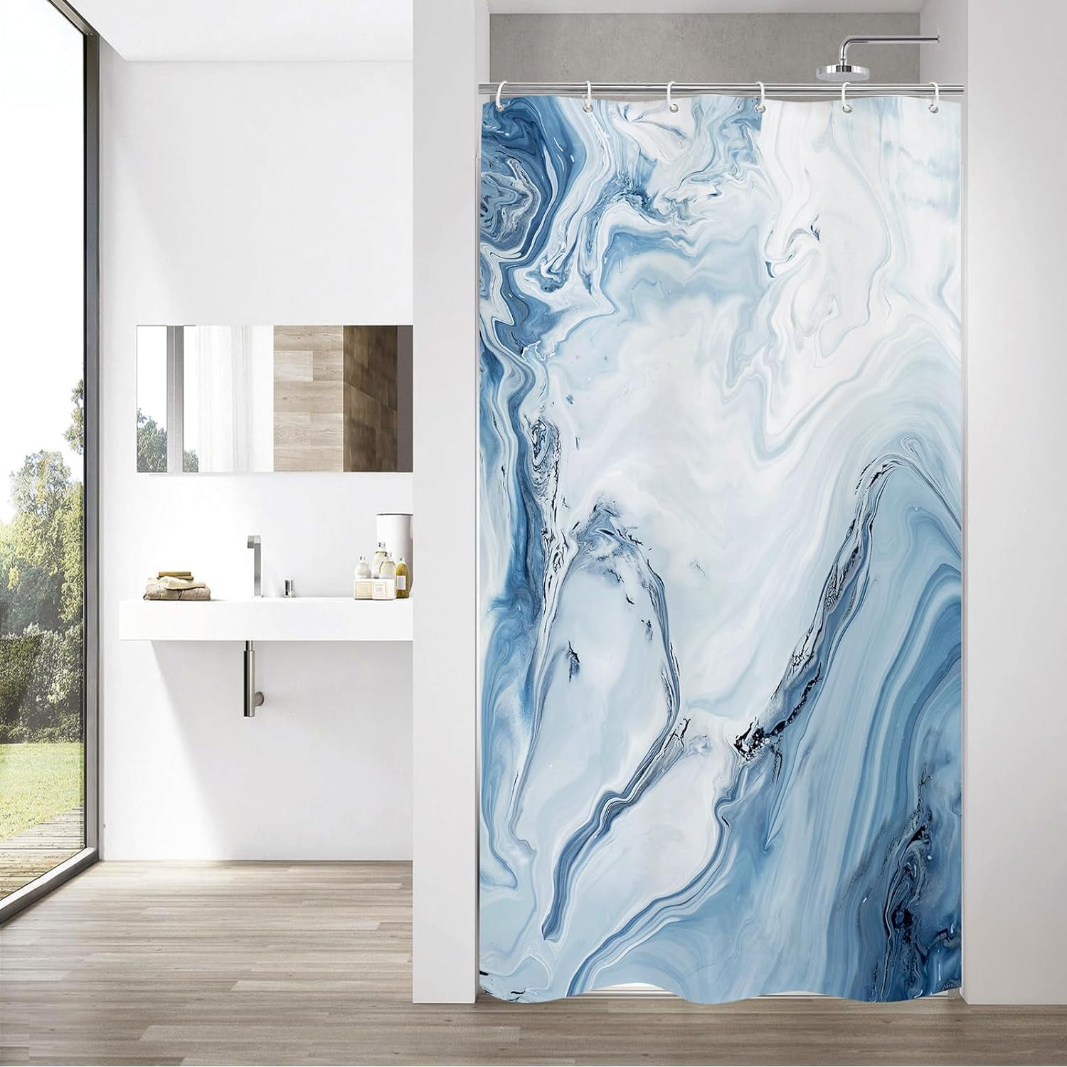 Blue Marble Small Stall Shower Curtain 36 x 72, Abstract Ombre Half ...