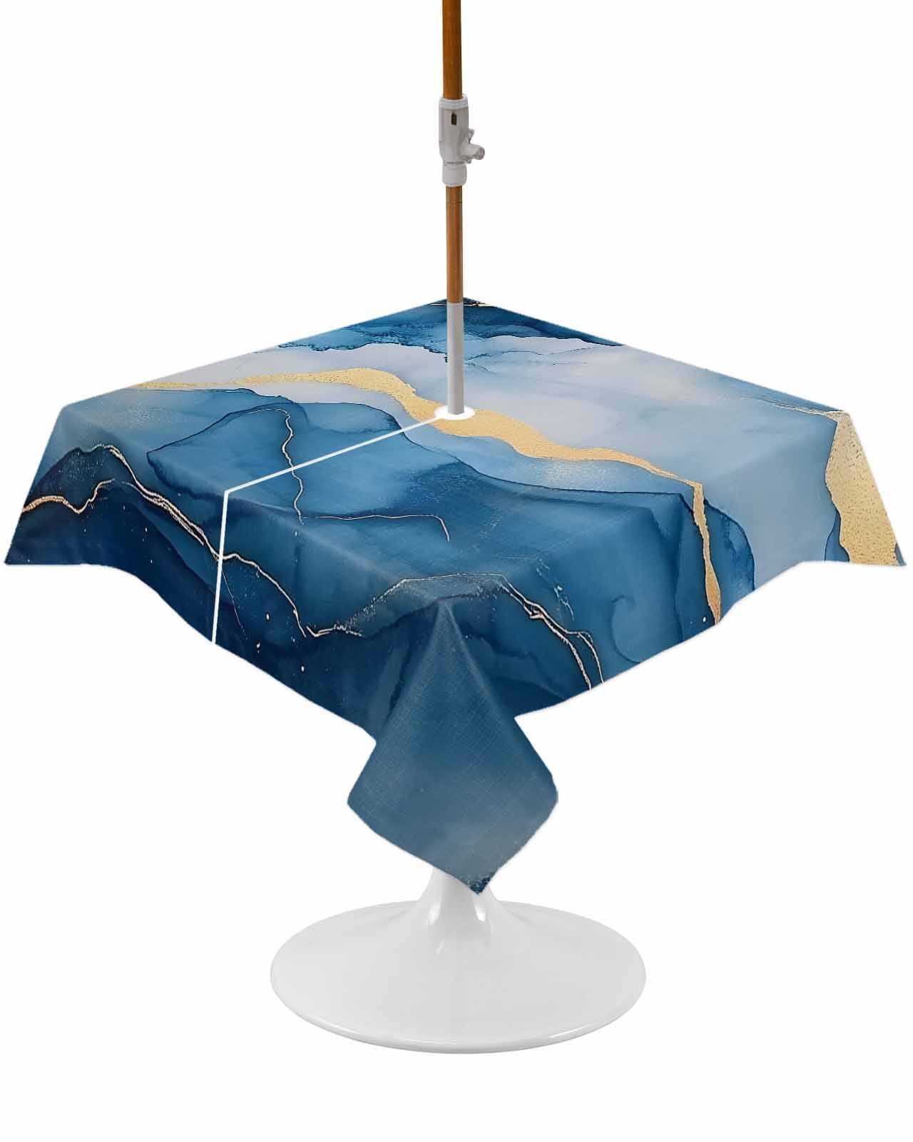 Blue Marble Square Outdoor Tablecloth, Waterproof Table Cloth Cover ...
