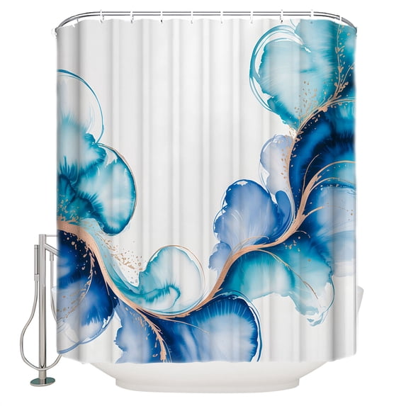 Blue Marble Stone Bathroom Shower Curtains with 12 Hooks Waterproof ...