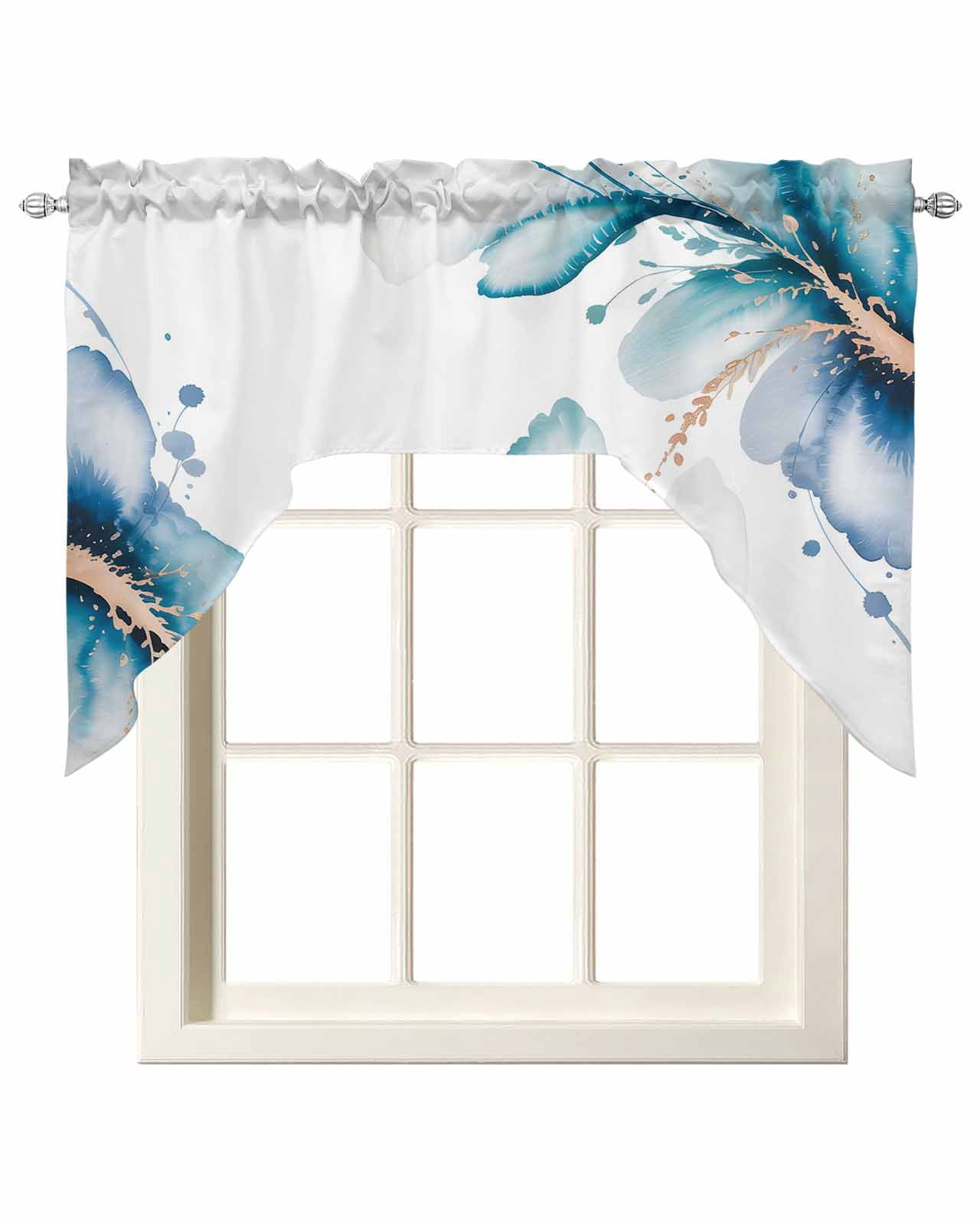 Blue Marble Stone Kitchen Swag Valances for Windows, White Ink Splash ...