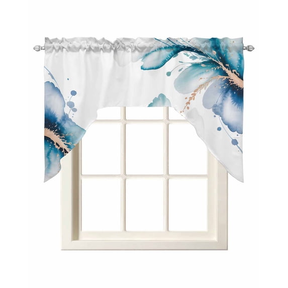 Blue Marble Stone Kitchen Swag Valances for Windows, White Ink Splash ...