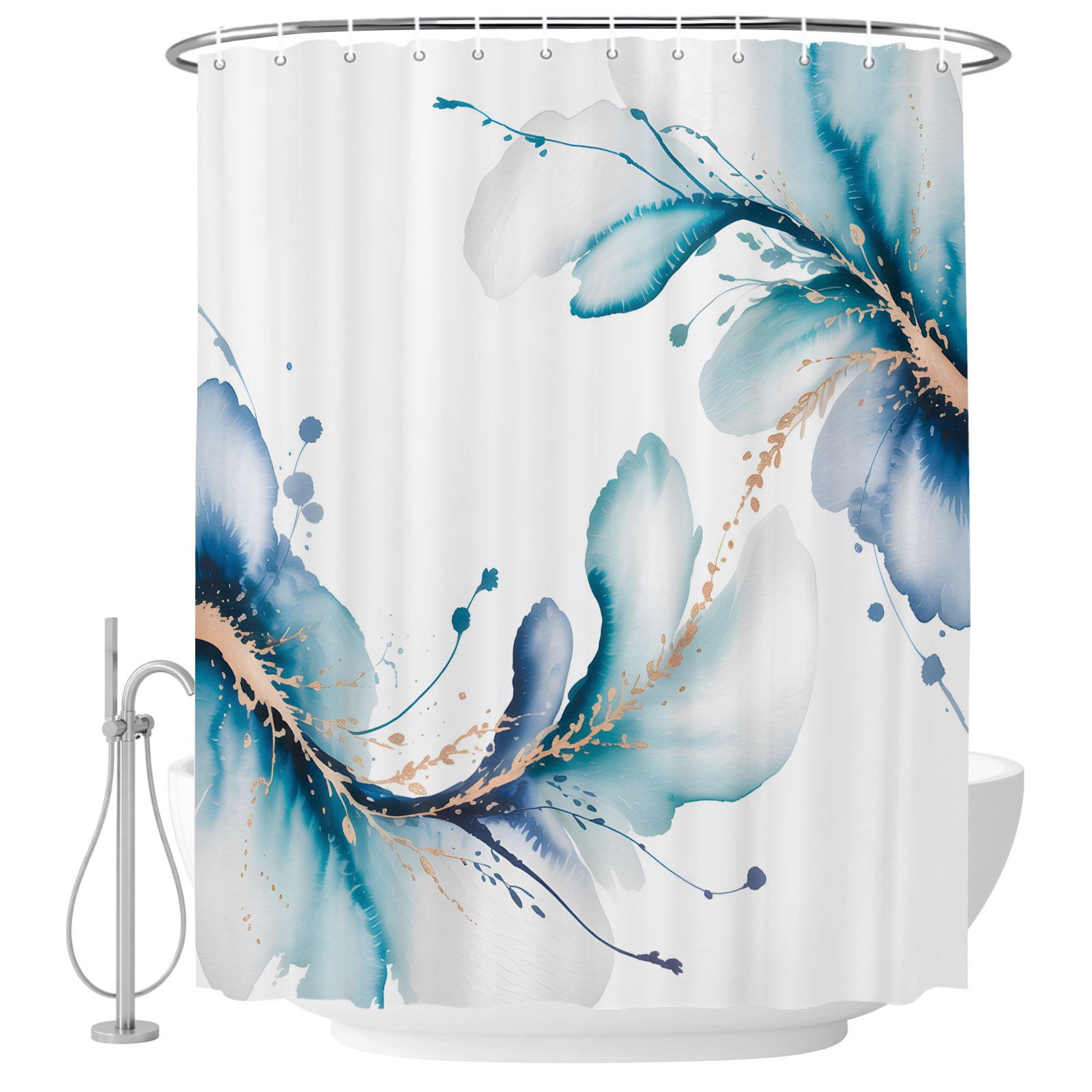 Blue Marble Stone Shower Curtain Set - Long 72" x 84" Washable Bathtub ...