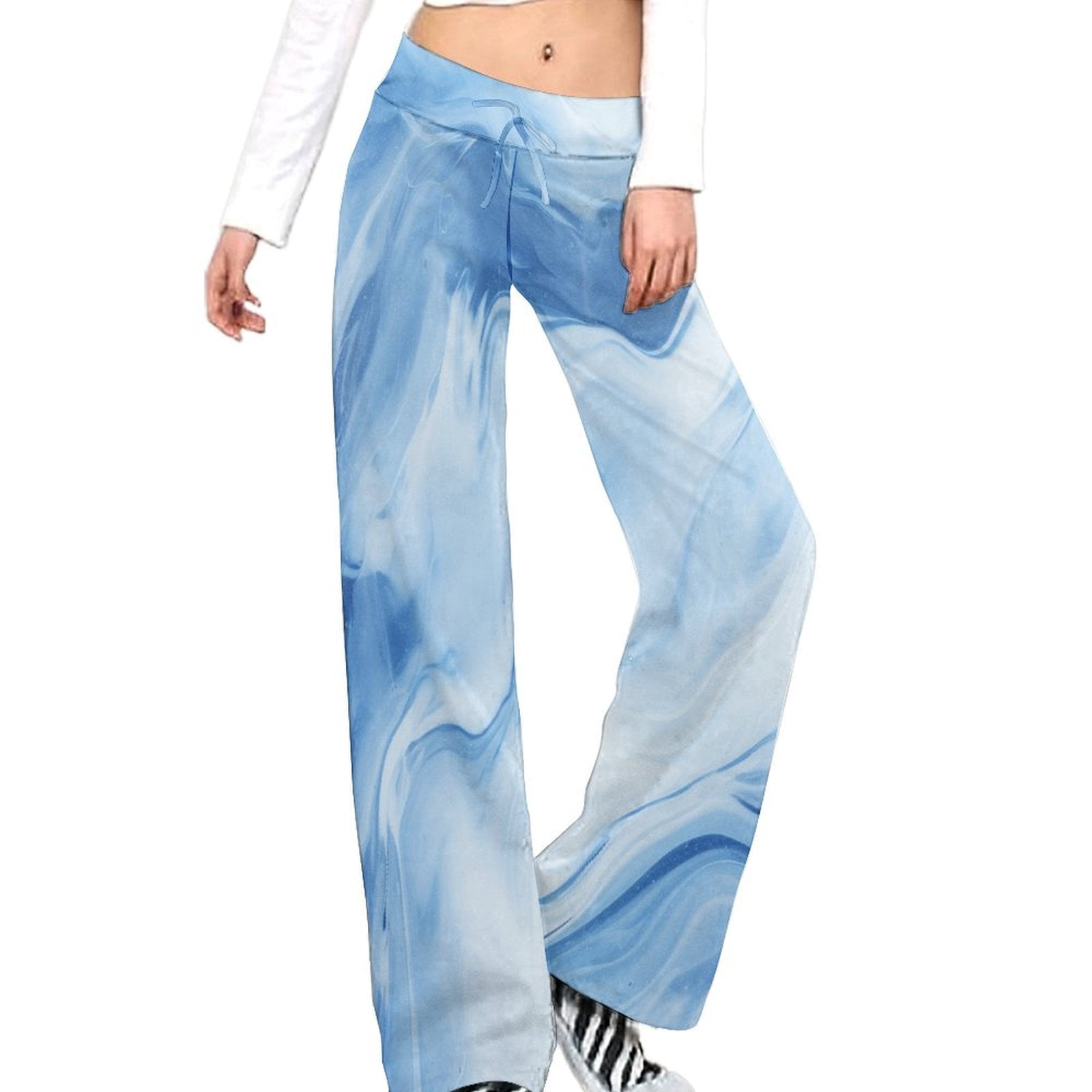Blue Marble Summer Outfits Flowy Palazzo Pants for Women 2025 High ...