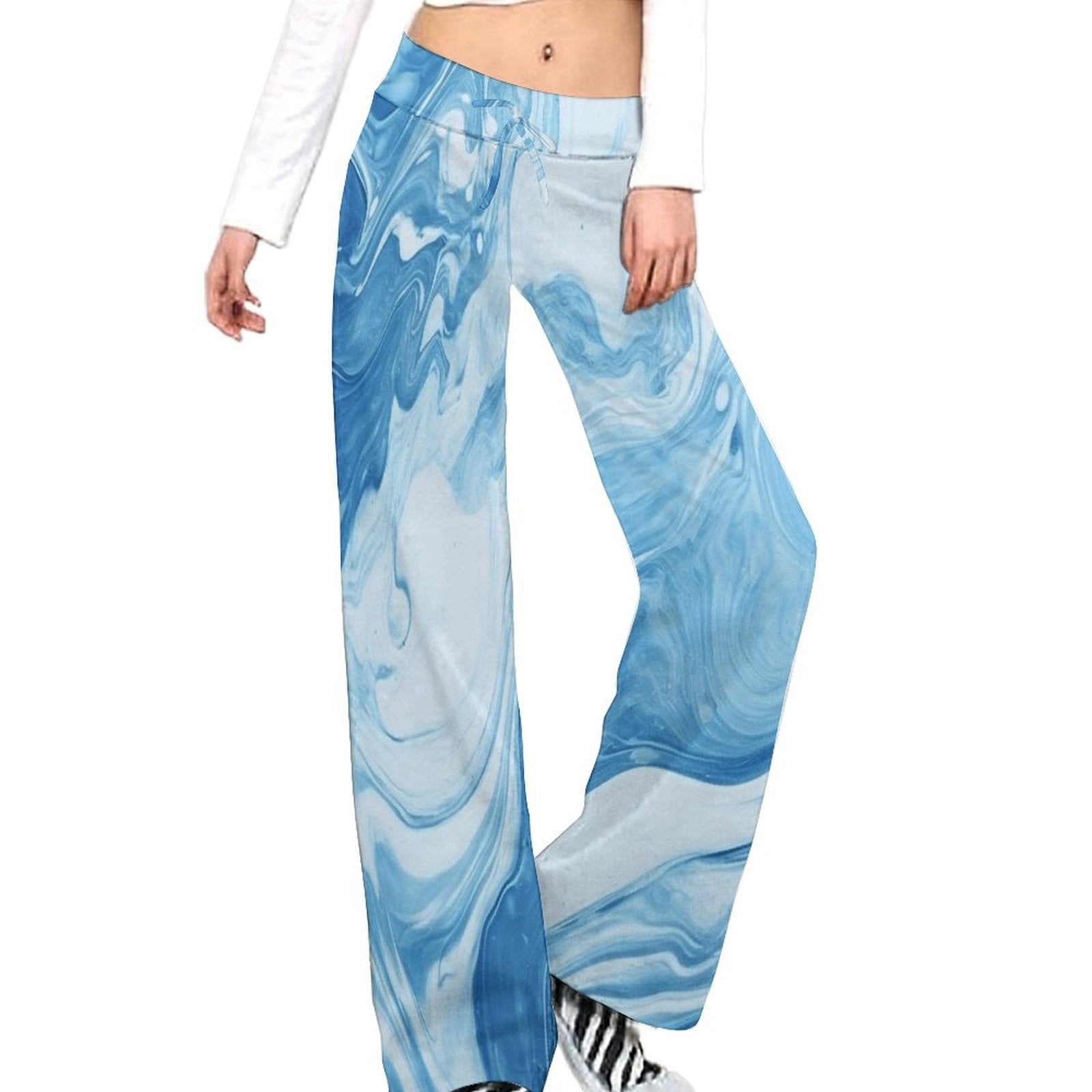 Blue Marble Summer Outfits Flowy Palazzo Pants for Women 2025 High ...