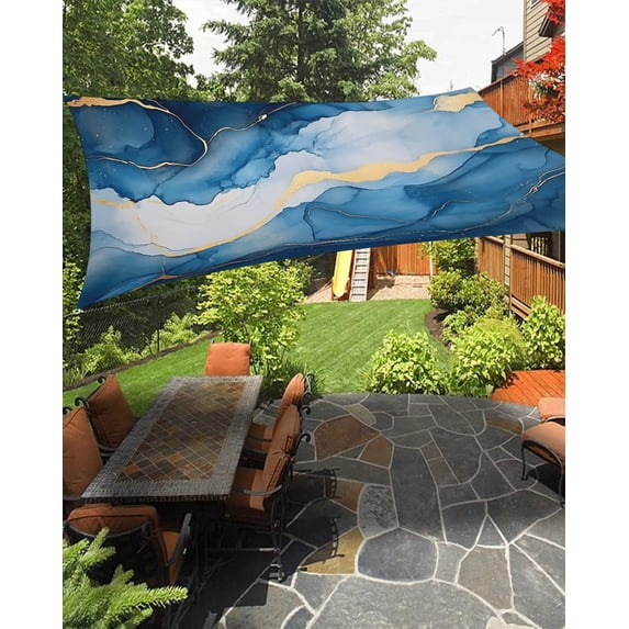 Blue Marble Sun Shade Sail 12'X16' Gradient Golden Texture Fluid ...