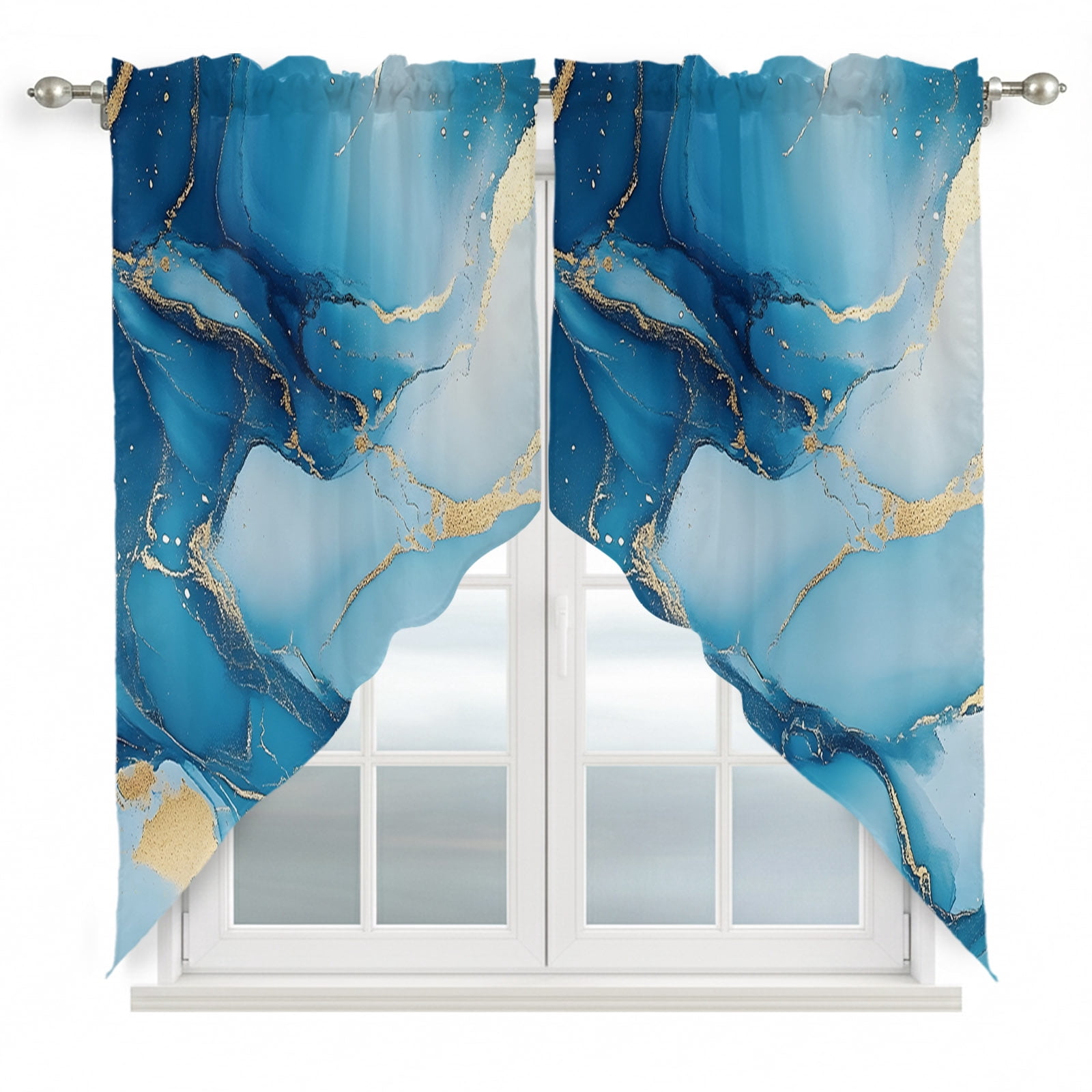 Blue Marble Swag Curtain Valance for Window 2 Panels Gold Cracks ...