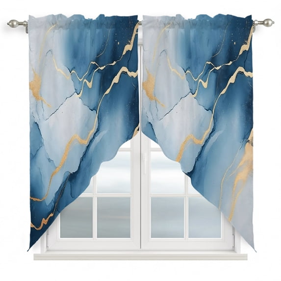 Blue Marble Swag Curtain Valance for Window 2 Panels Gradient Gold ...