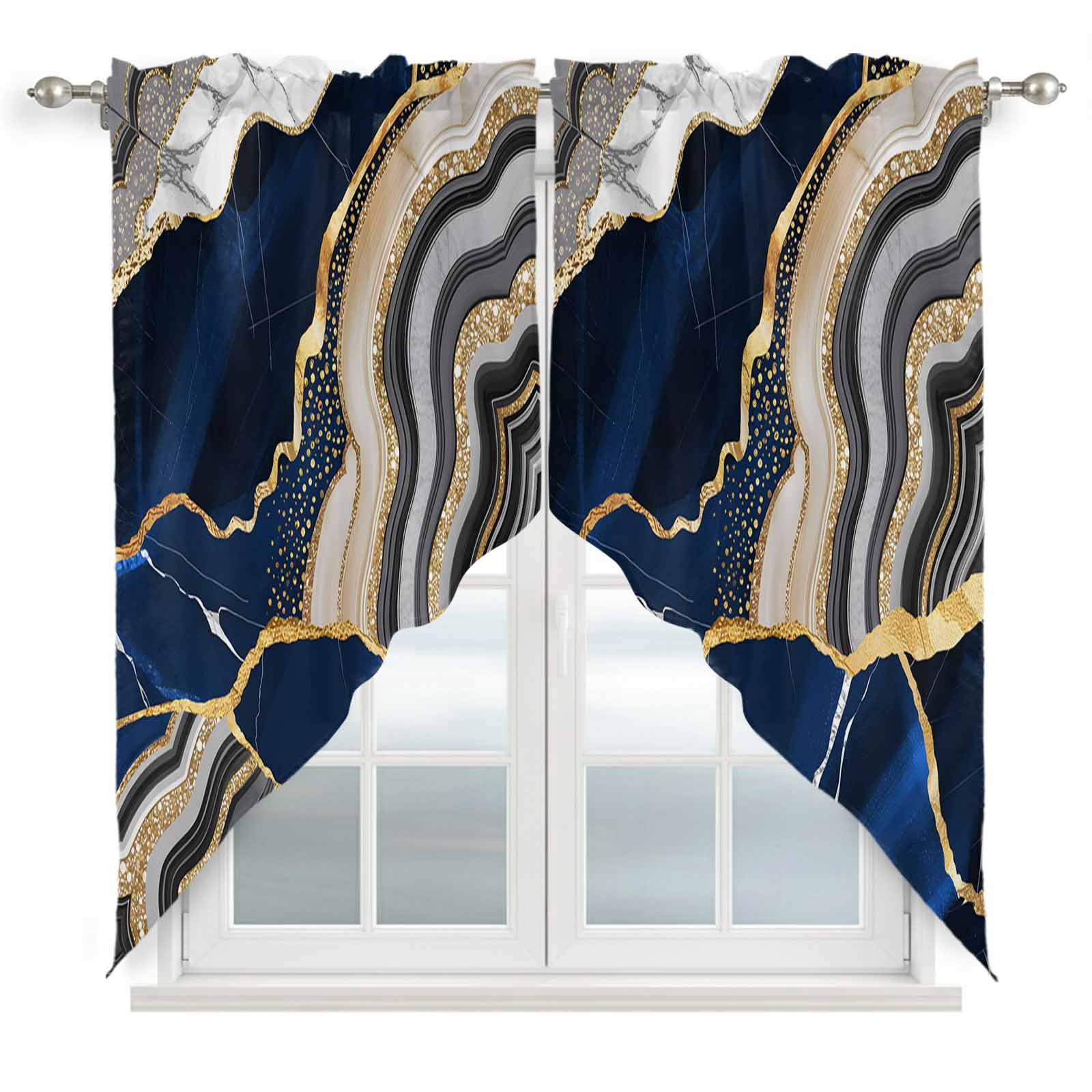 Blue Marble Swag Curtains Grey Gold Texture Vintage Farmhouse Art Swag ...