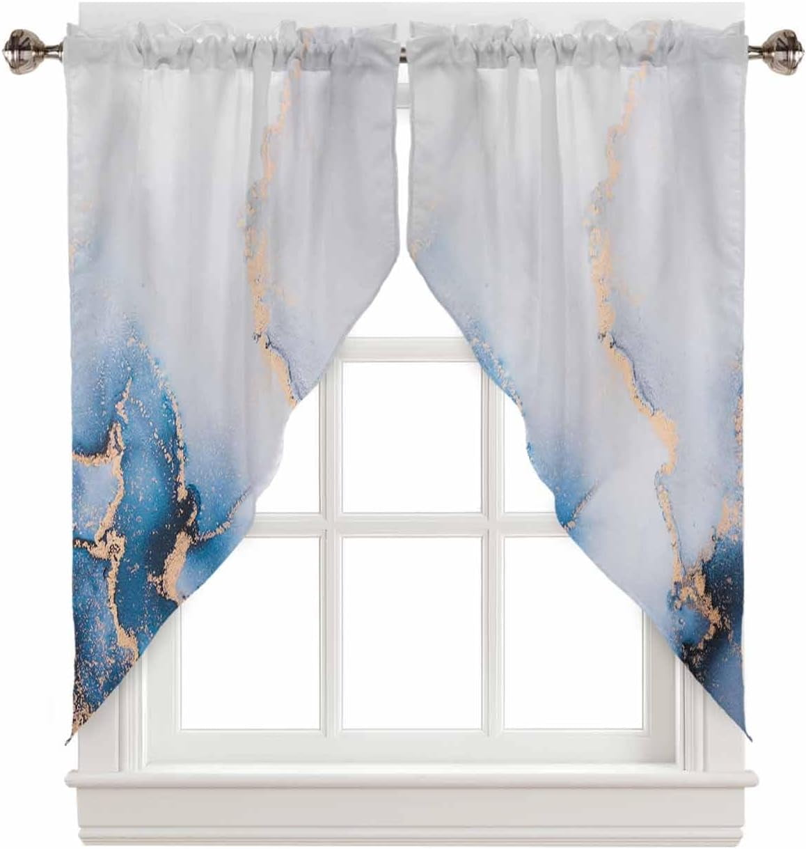 Blue Marble Swag Curtains for Kitchen/Bedroom Modern Abstract Art Ink ...