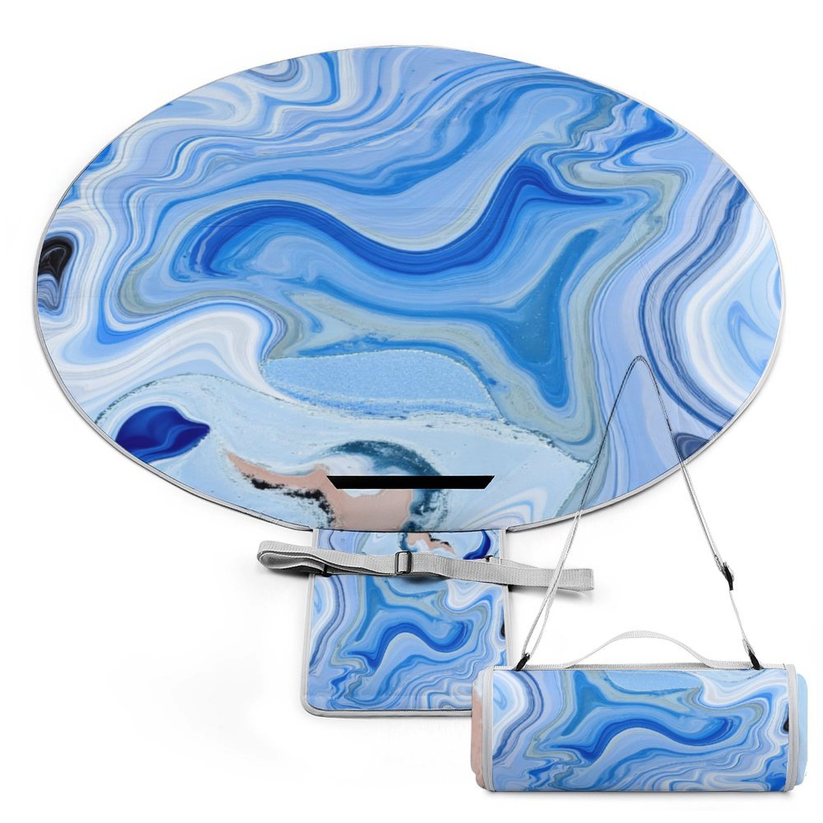 Blue Marble Swirl Art-1 Large Round Picnic Outdoor Blanket,Waterproof ...