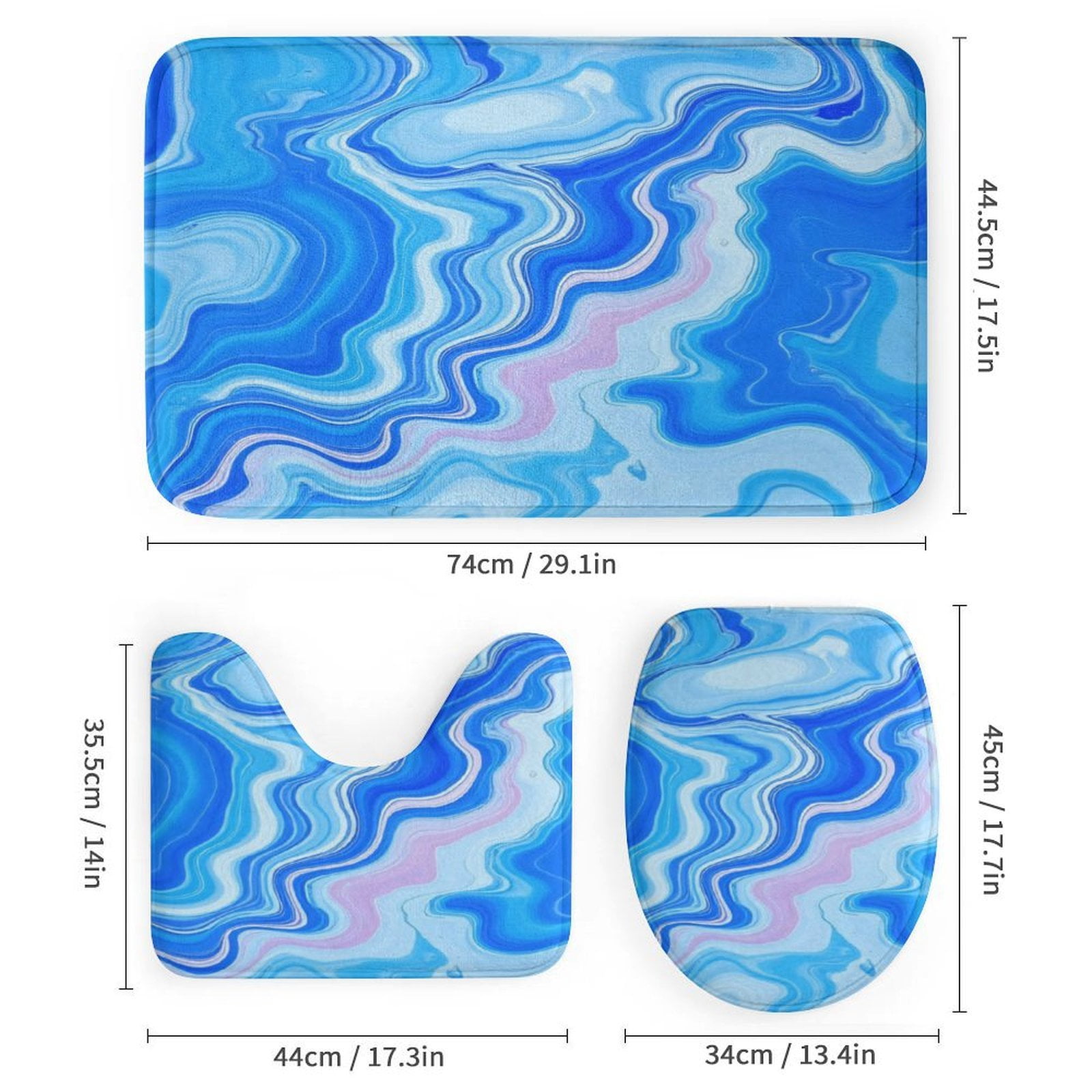 Blue Marble Swirl Art Bathroom Mats Sets 3 Piece, Bath Mat Earth Quick ...
