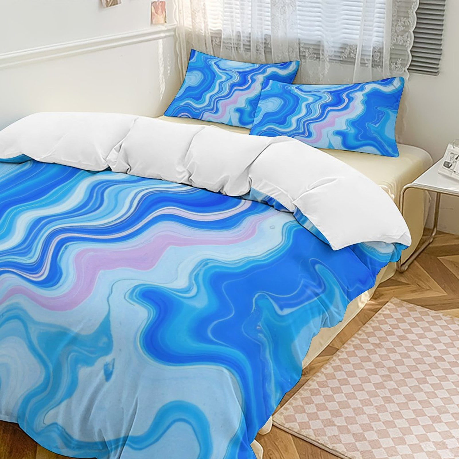 Blue Marble Swirl Art Duvet Cover Set Themed Multicolor Polyester ...