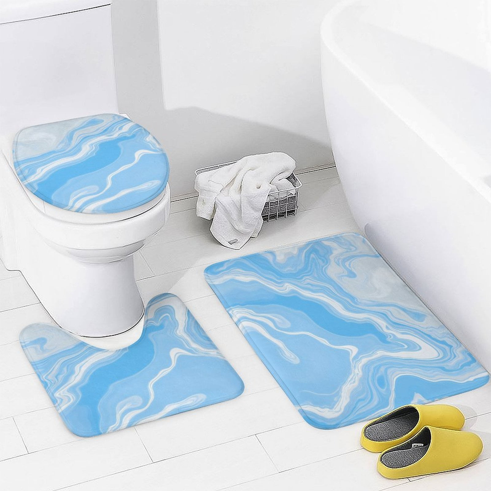 Blue Marble Swirl Pattern Bathroom Mats Sets 3 Piece, Bath Mat Earth ...