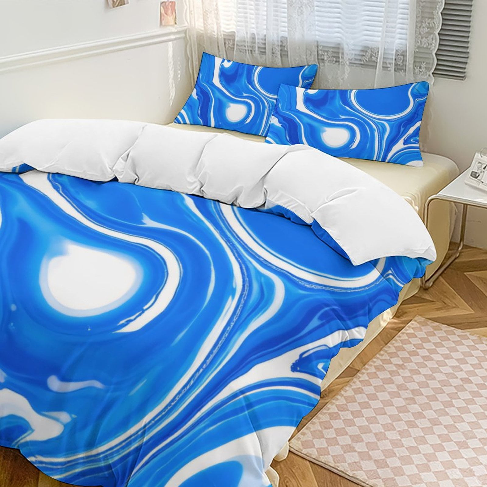 Blue Marble Swirl Pattern Duvet Cover Set Themed Multicolor Polyester ...