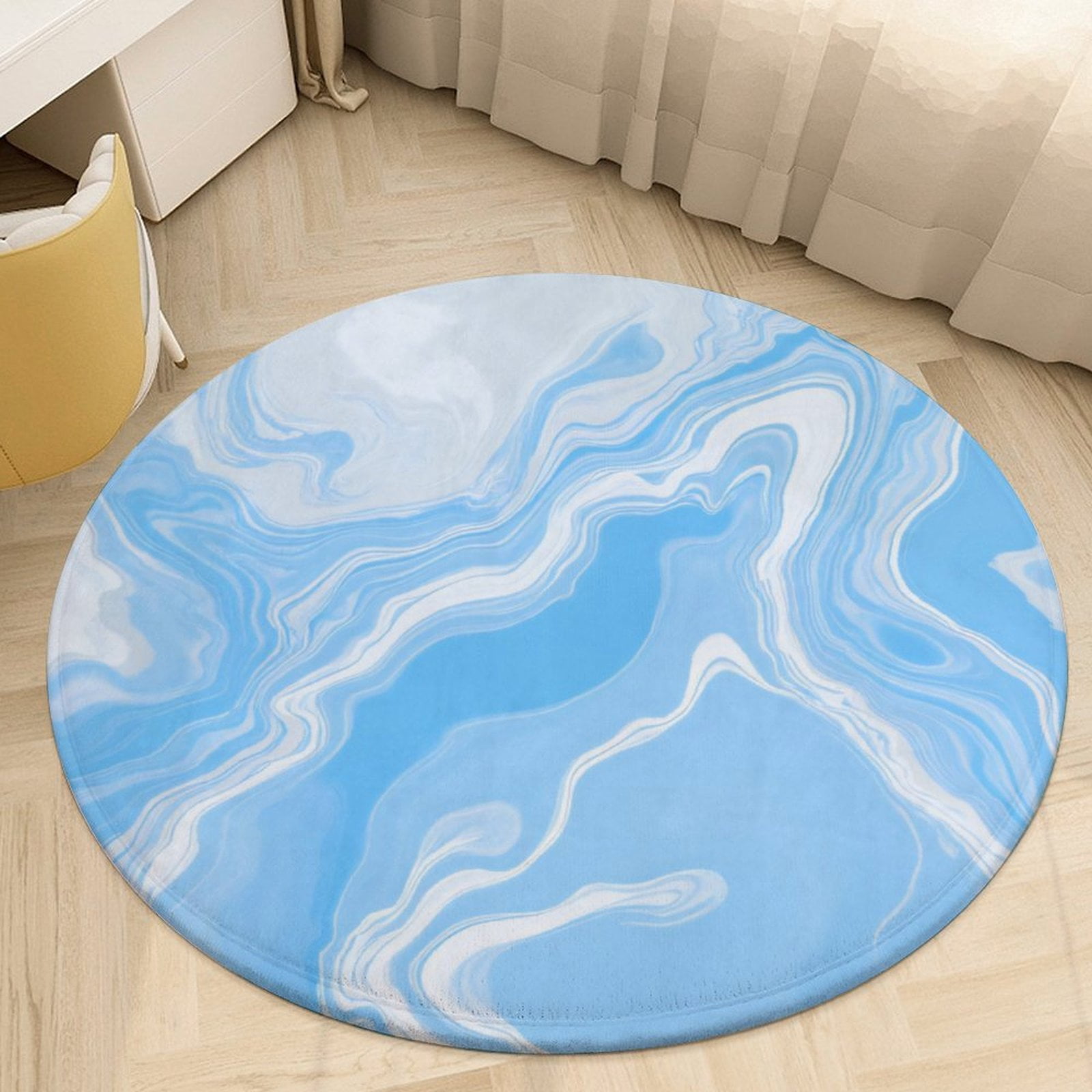 Blue Marble Swirl Pattern Round Area Rugs for Bedroom Living Room, 4FT ...