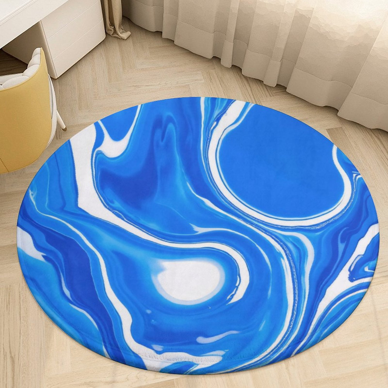 Blue Marble Swirl Pattern Round Area Rugs for Bedroom Living Room, 6FT ...