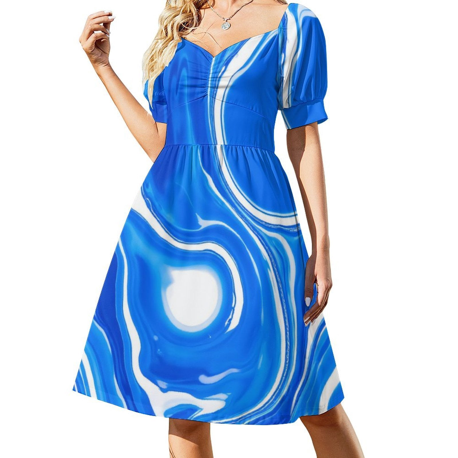 Blue Marble Swirl Pattern Summer Women's Dress 2025 Elegant Dresses ...