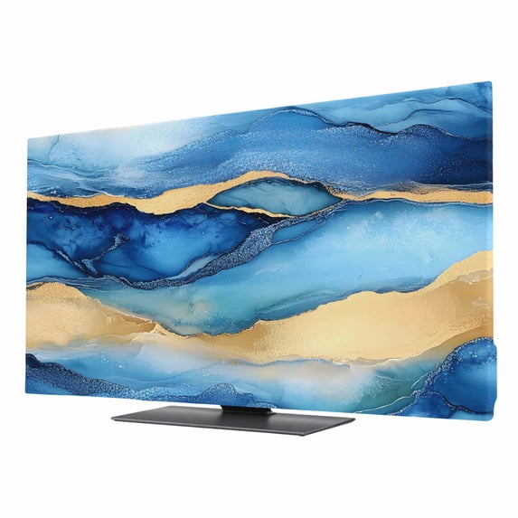 Blue Marble TV Dust Cover 32 Inch, Abstract Ocean Waves Gold Stripes ...