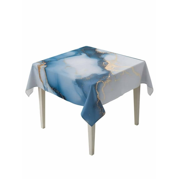 Blue Marble Table Cloth, Modern Gray Golden Abstract Gradient Art ...