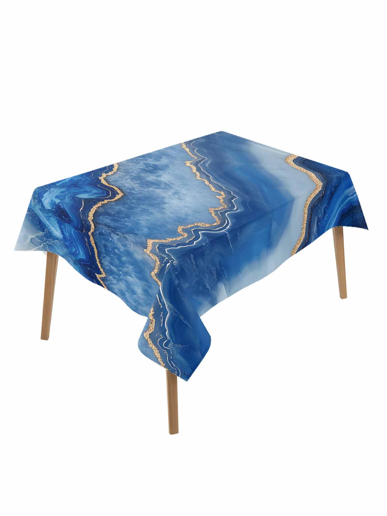 Blue Marble Table Cloth, Modern Luxury Granite Surface Motif Sketch ...