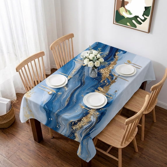 Blue Marble Table Cloth Waterproof Tablecloths, Modern Abstract Art ...