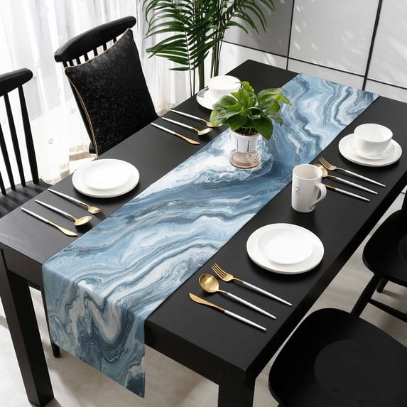 Blue Marble Table Runner 120 Inches Long, Abstract Ink Painting Art ...