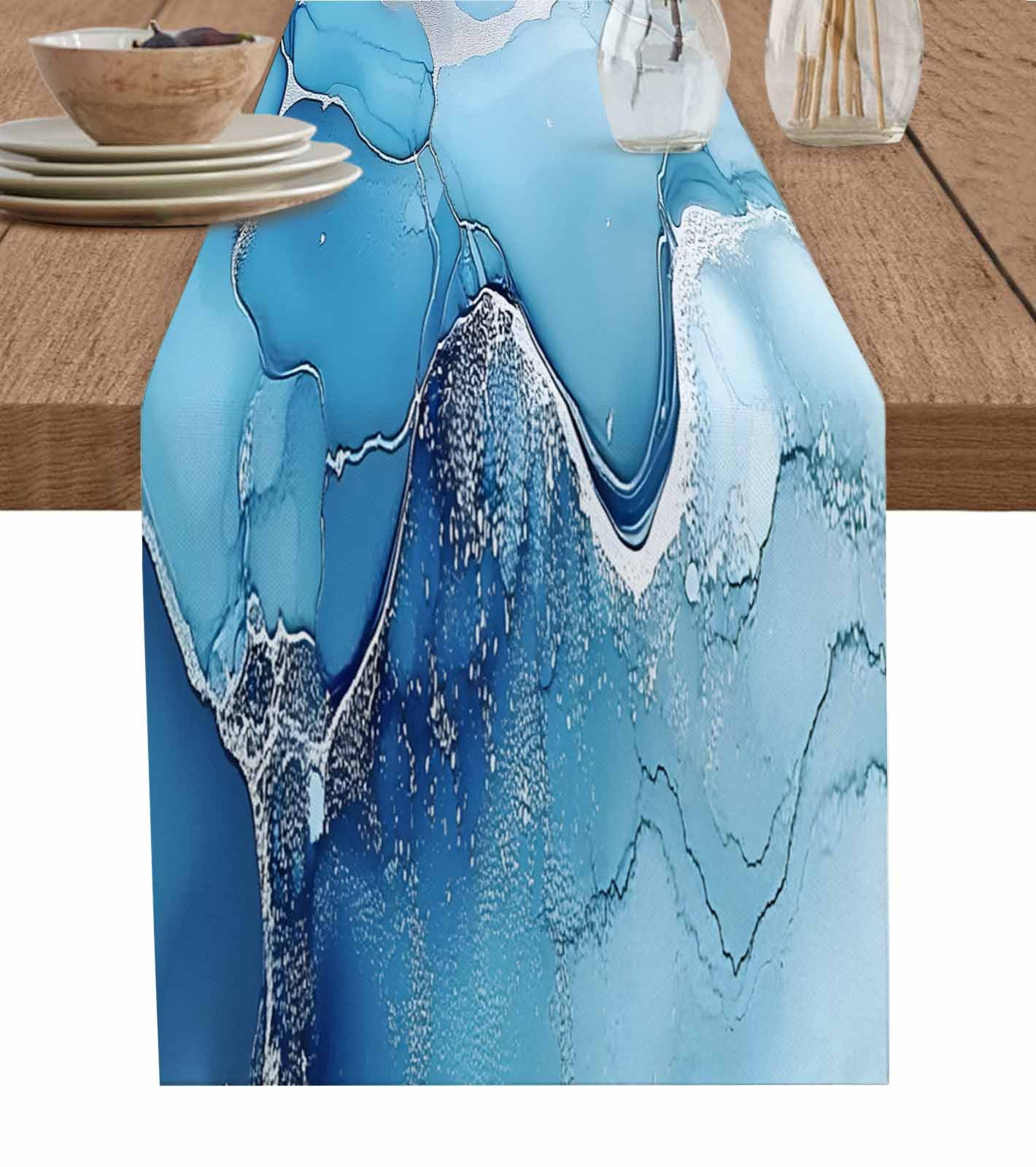 Blue Marble Table Runner 70 Inches, Modern Abstract Aesthetics Art Bed ...