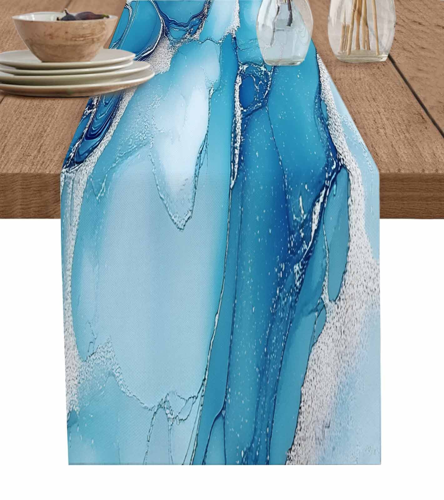 Blue Marble Table Runner 72 Inches, Contemporary Aesthetics Abstract ...