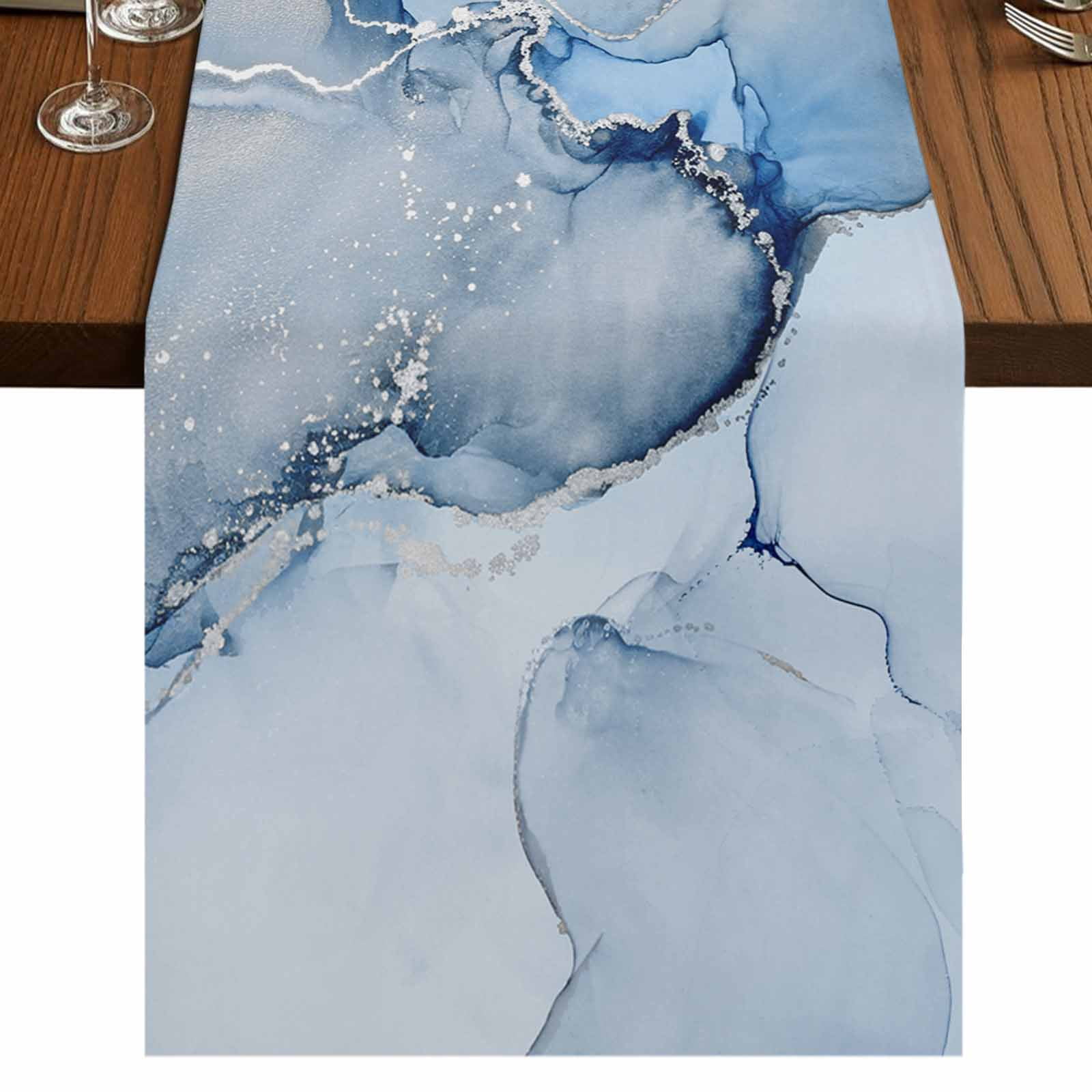 Blue Marble Table Runner 72 Inches Long,Modern Ombre Abstract Fluid ...