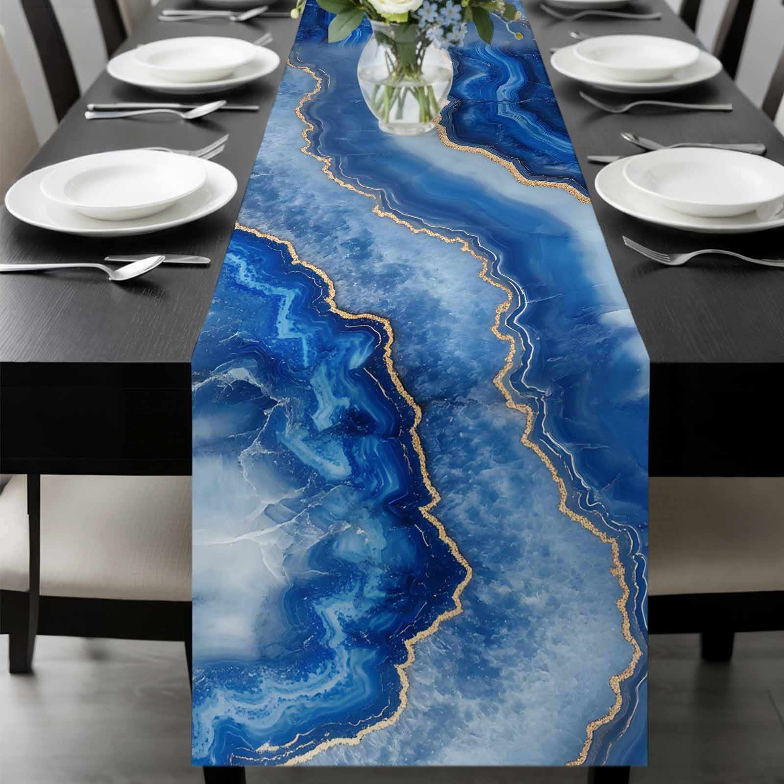 Blue Marble Table Runner 90 Inches Long, Modern Luxury Granite Surface ...