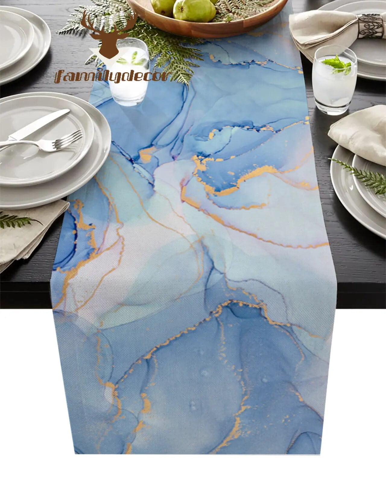 Blue Marble Table Runner Home Wedding r Table Cover Flag Mat Table ...