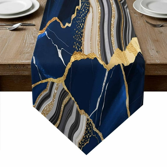 Blue Marble Table Runner Linen Burlap Table Runner 108 Inches Long Grey ...