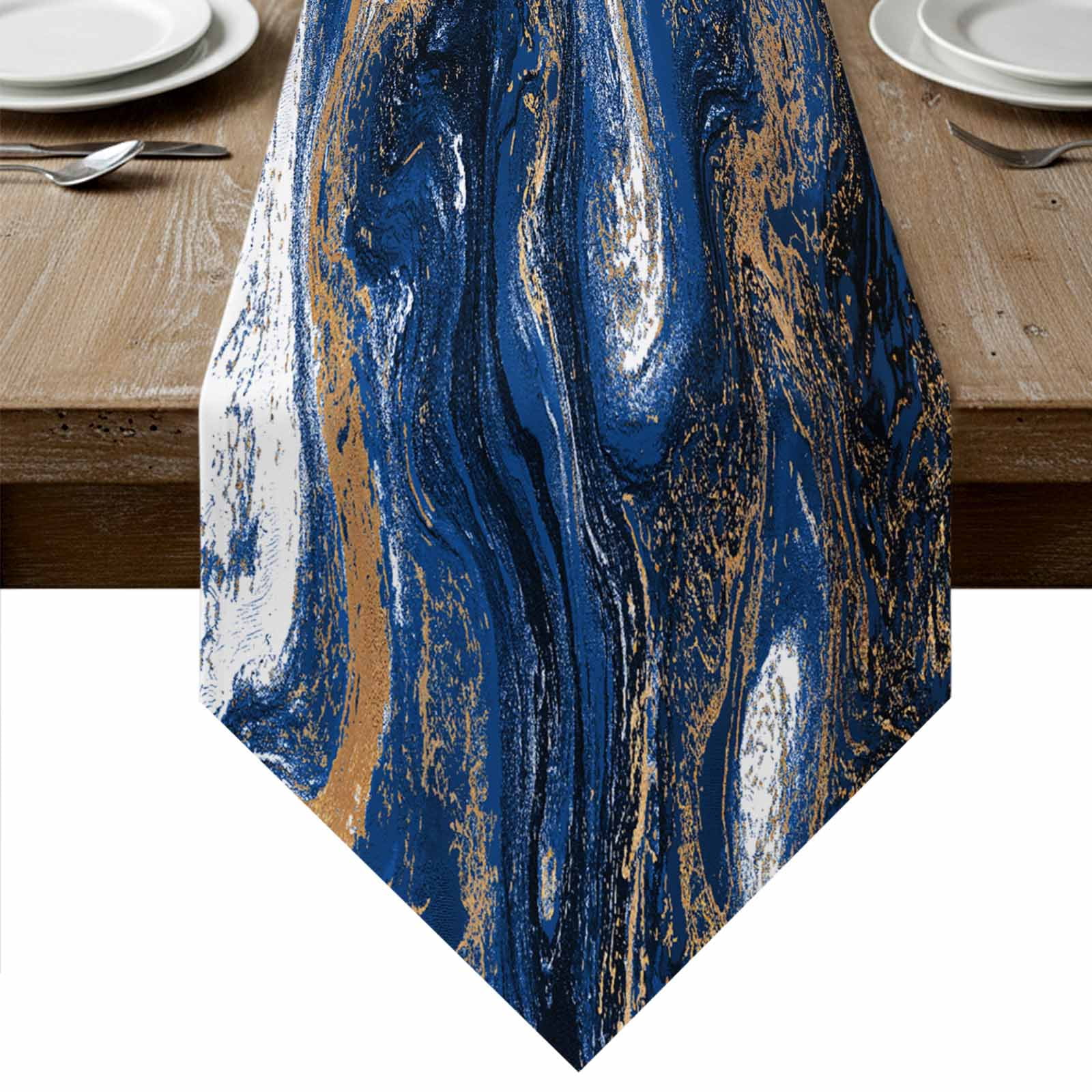 Blue Marble Table Runner Linen Burlap Table Runner 108 Inches Long ...