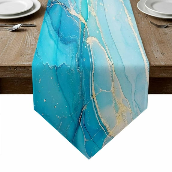 Blue Marble Table Runner Linen Burlap Table Runner 36 Inches Small ...