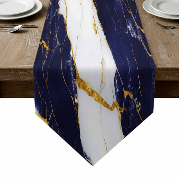 Blue Marble Table Runner Linen Burlap Table Runner 48 Inches Long ...