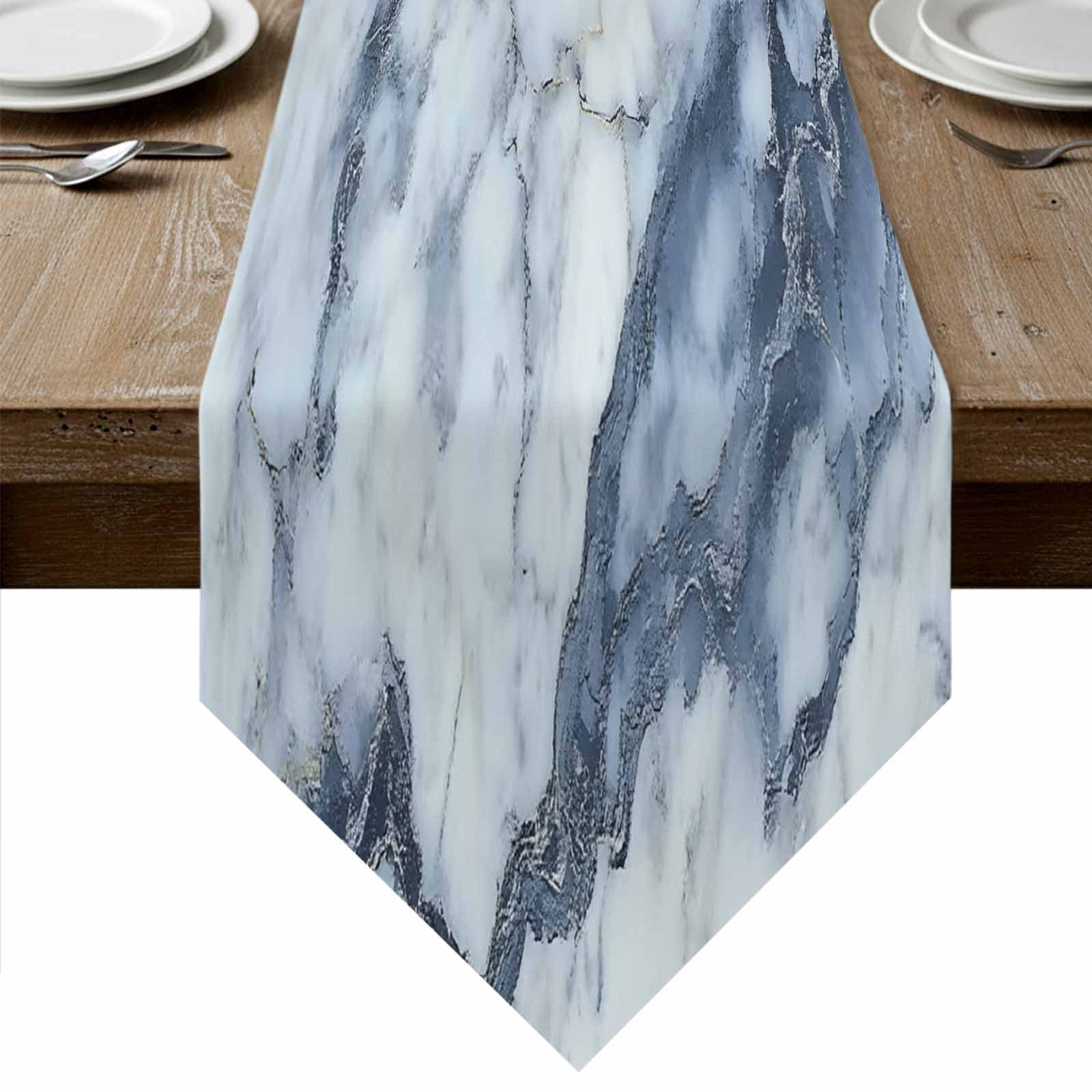 Blue Marble Table Runner Linen Burlap Table Runner 48 Inches Long ...