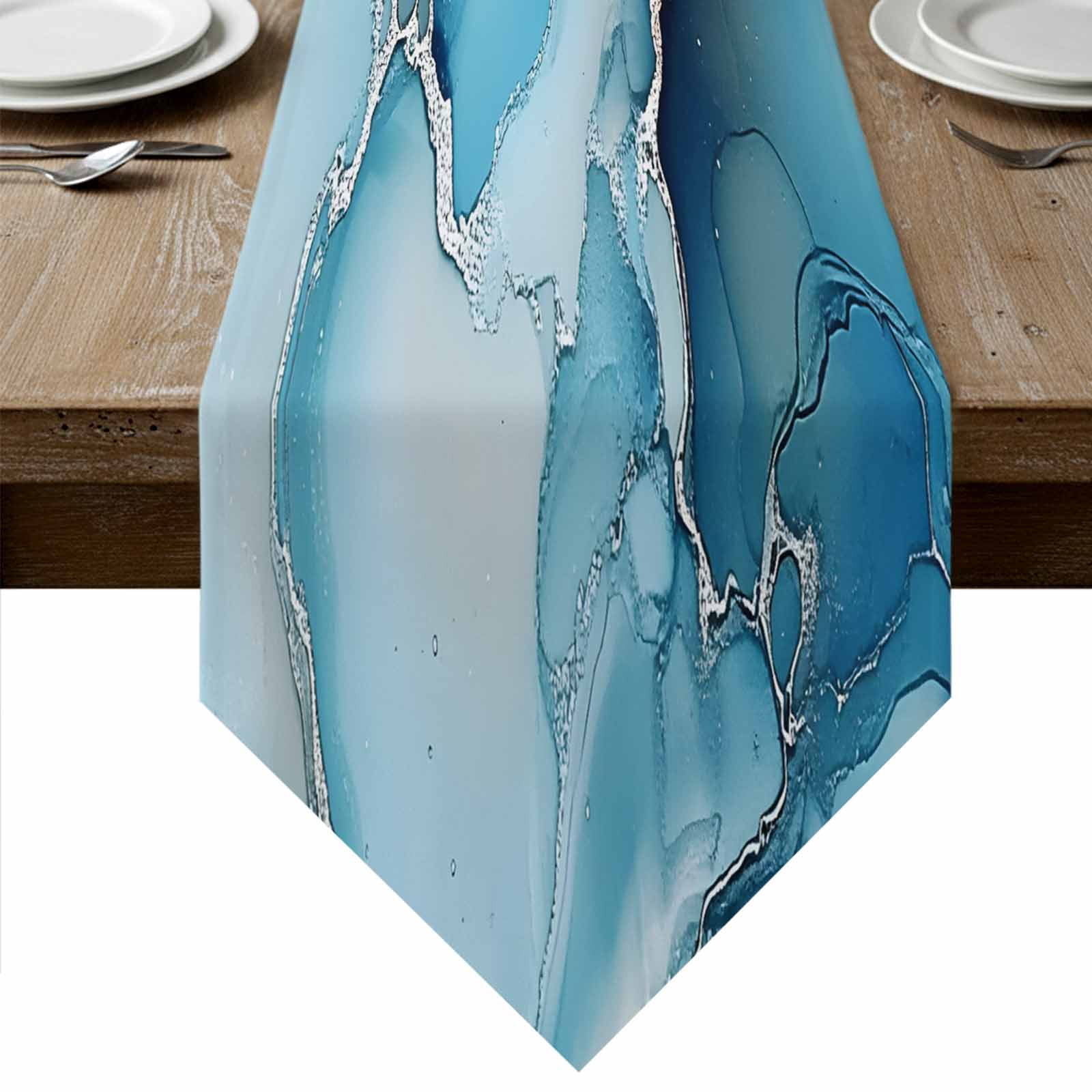 Blue Marble Table Runner Linen Burlap Table Runner 60 Inches Long ...