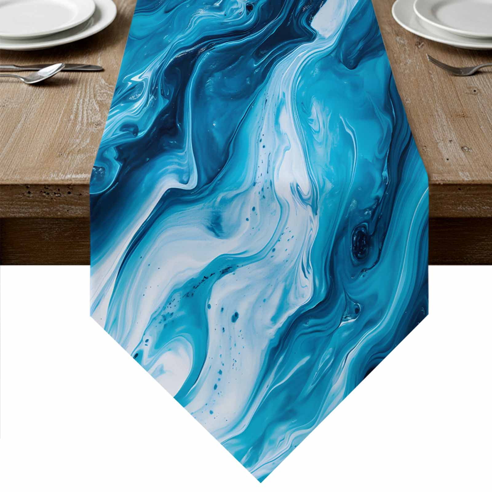 Blue Marble Table Runner Linen Burlap Table Runner 72 Inches Long ...