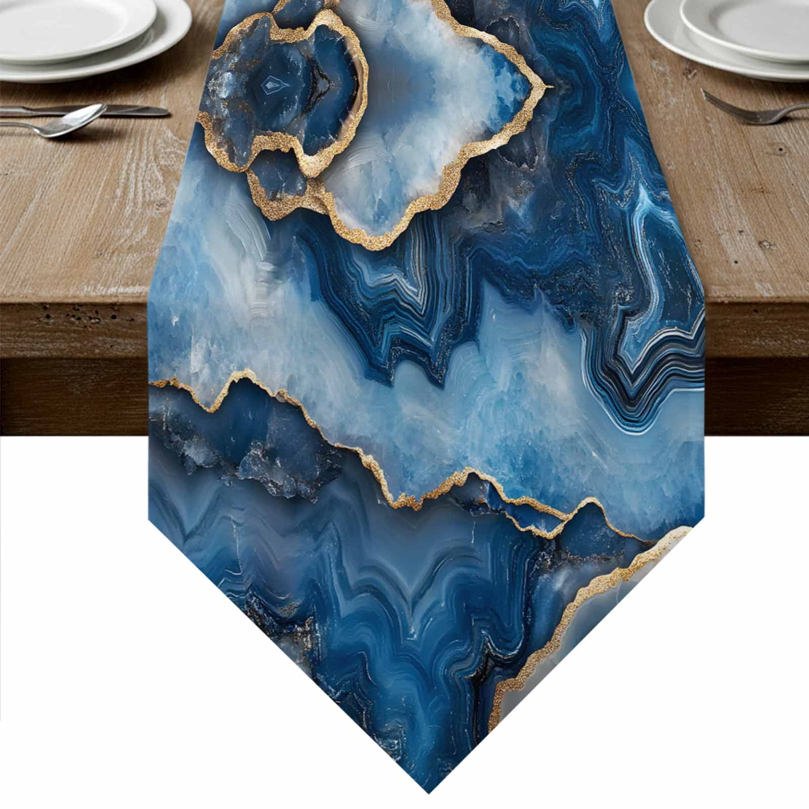 Blue Marble Table Runner Linen Burlap Table Runner 72 Inches Long ...