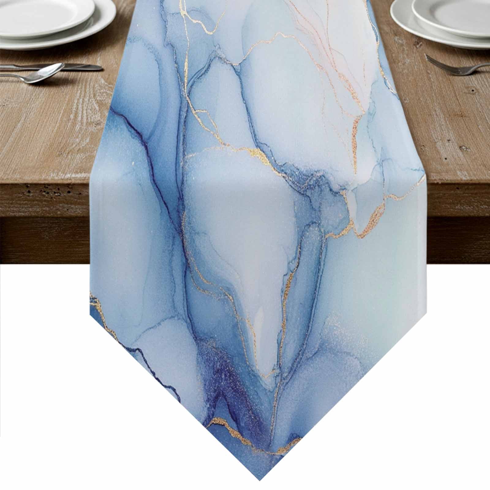 Blue Marble Table Runner Linen Burlap Table Runner 72 Inches Long ...