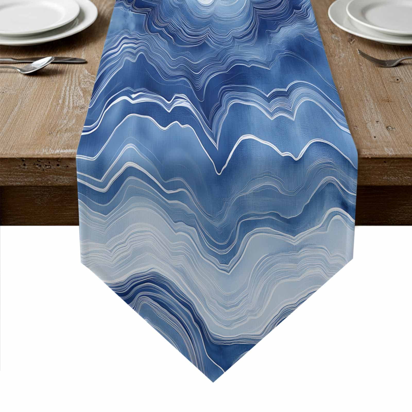 Blue Marble Table Runner Linen Burlap Table Runner 72 Inches Long ...