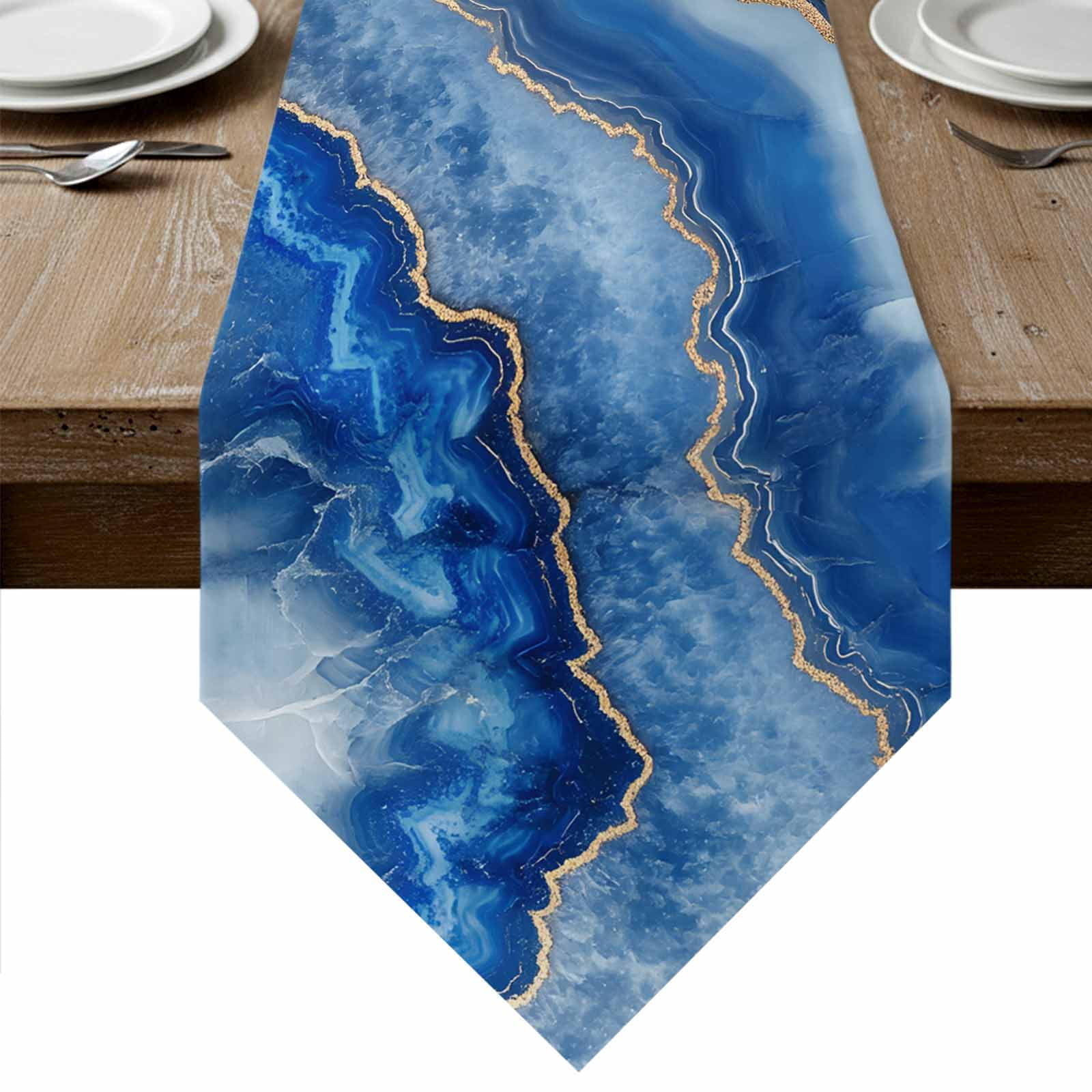 Blue Marble Table Runner Linen Burlap Table Runner 72 Inches Long ...