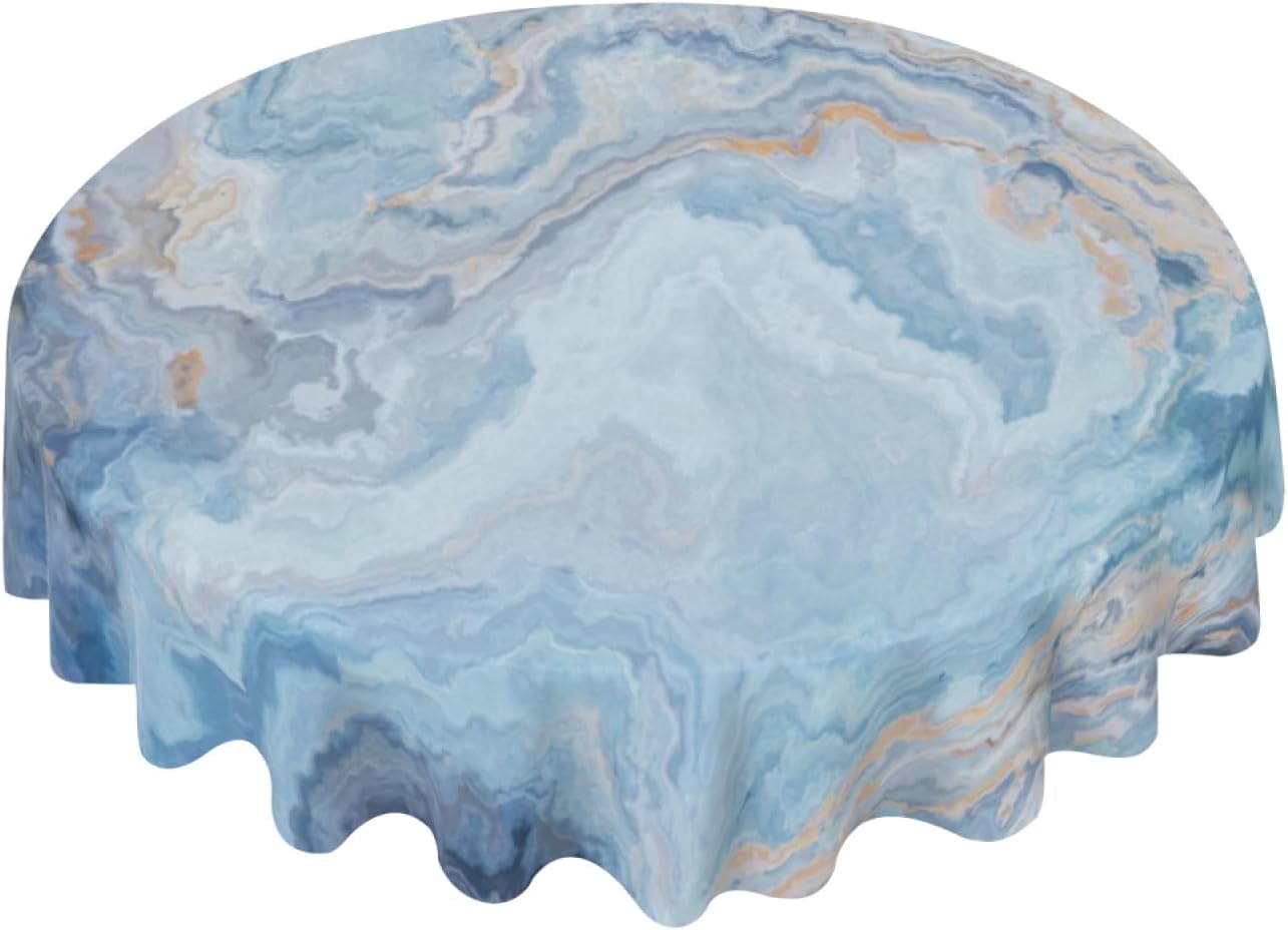 Blue Marble Tablecloth Round 60 Inch Waterproof Wipeable for Dining ...