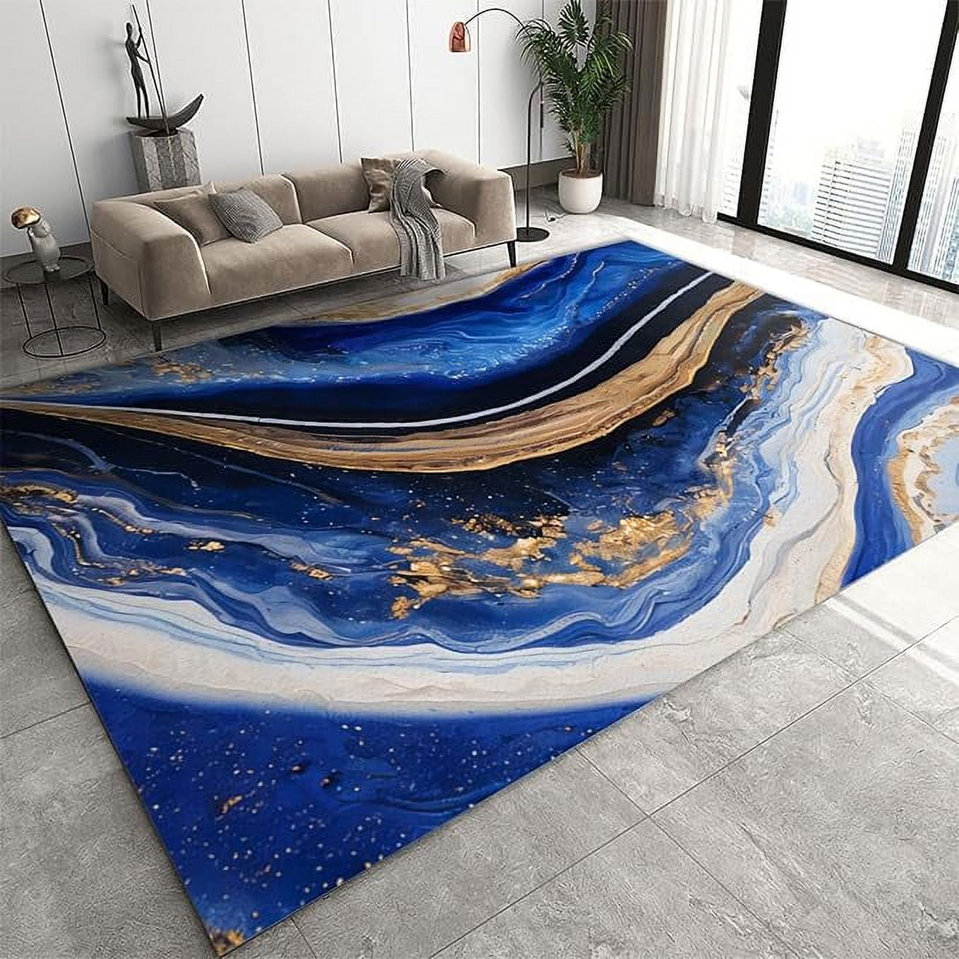 Blue Marble Texture Area Rugs, Abstract Water Ripple Art Living Room ...