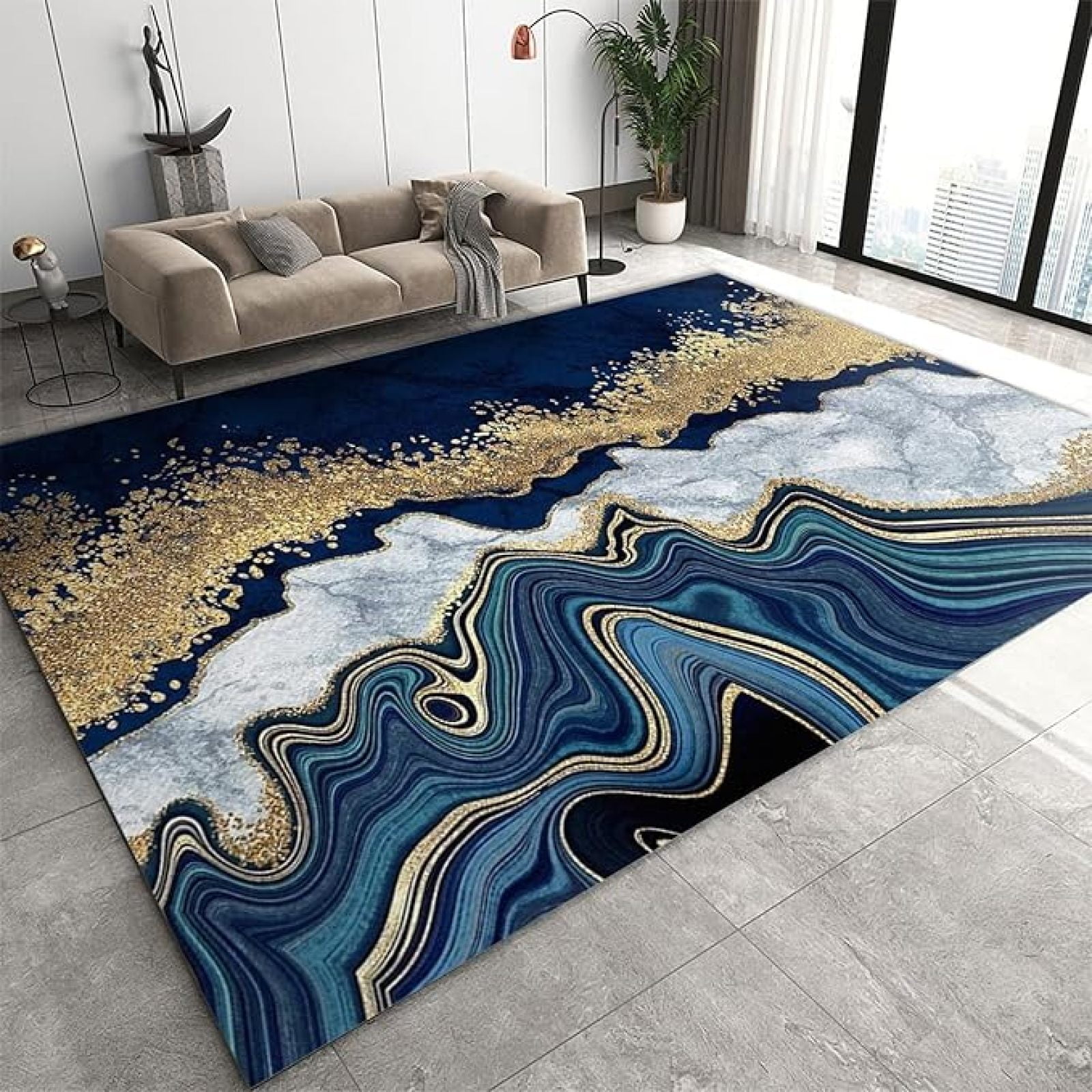 Blue Marble Texture Area Rugs, Nordic Marble Line Easy Clean Rug, Soft ...