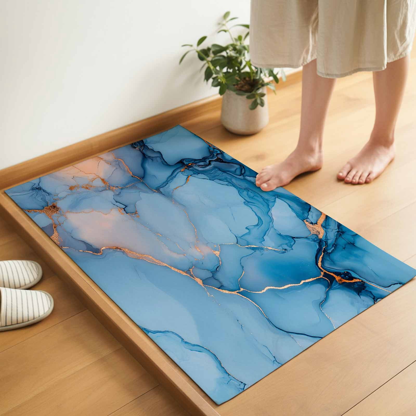 Blue Marble Texture Door Mat 16x24 Inch Abstract Gradient Water Ripple ...