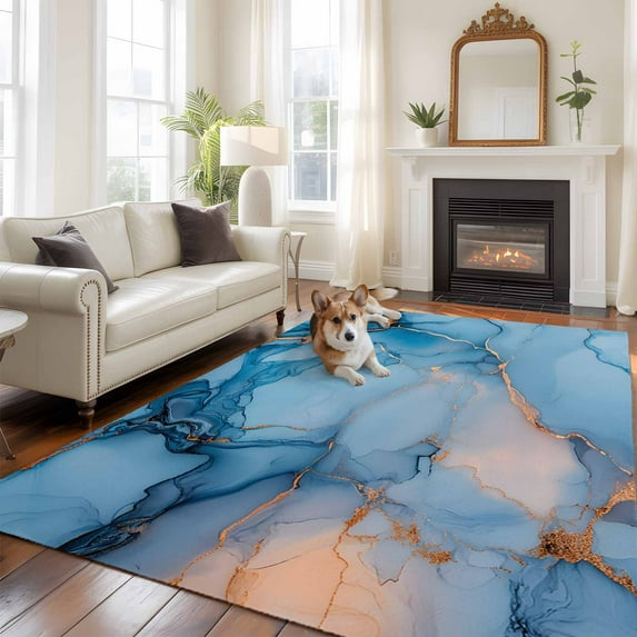 Blue Marble Texture Large Area Rugs 5x8 ft Abstract Gradient Water ...