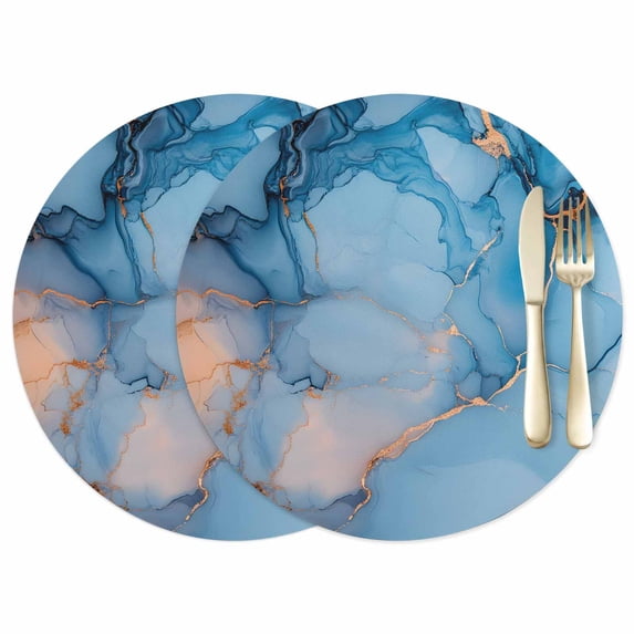 Blue Marble Texture Leather Placemats Set of 2, 12 Inch, Abstract ...